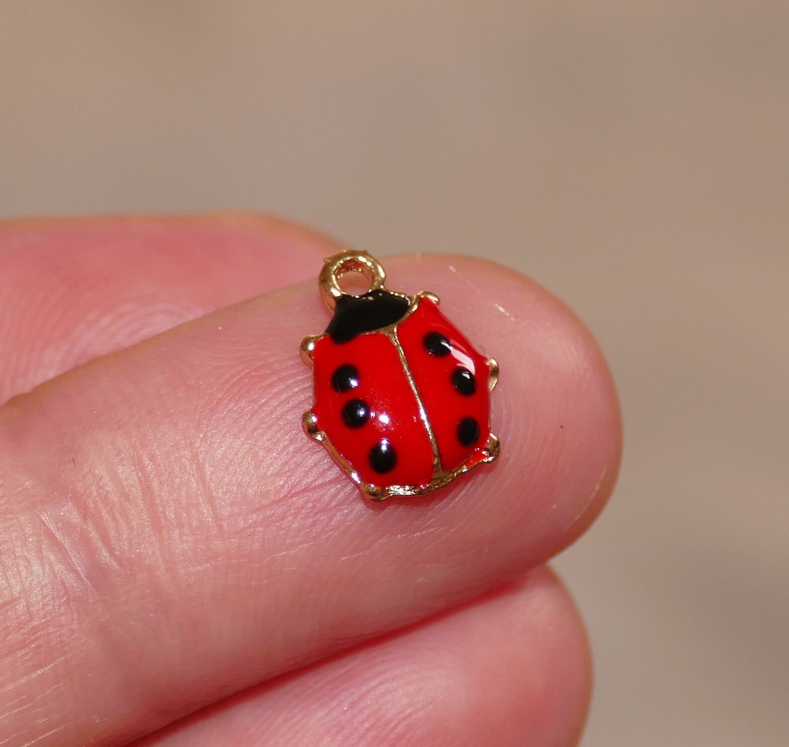 4x Ladybug Enamel Small Charms for Bracelet, Gold Tone Retro Ladybird ...