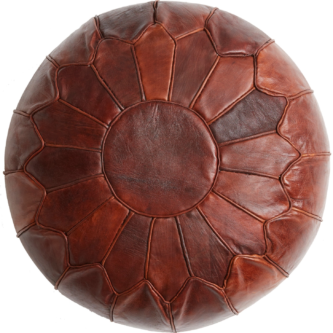 Superior Moroccan Poppy Seed Leather Pouffe, Handmade Artisan Ottoman ...