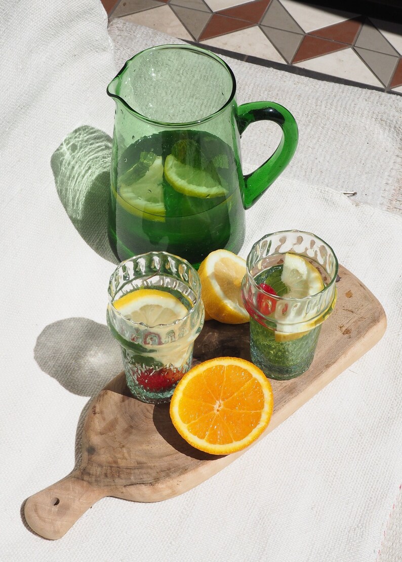 Recycled Moroccan Green Cone Glass Jug Sustainable Handmade - Etsy UK