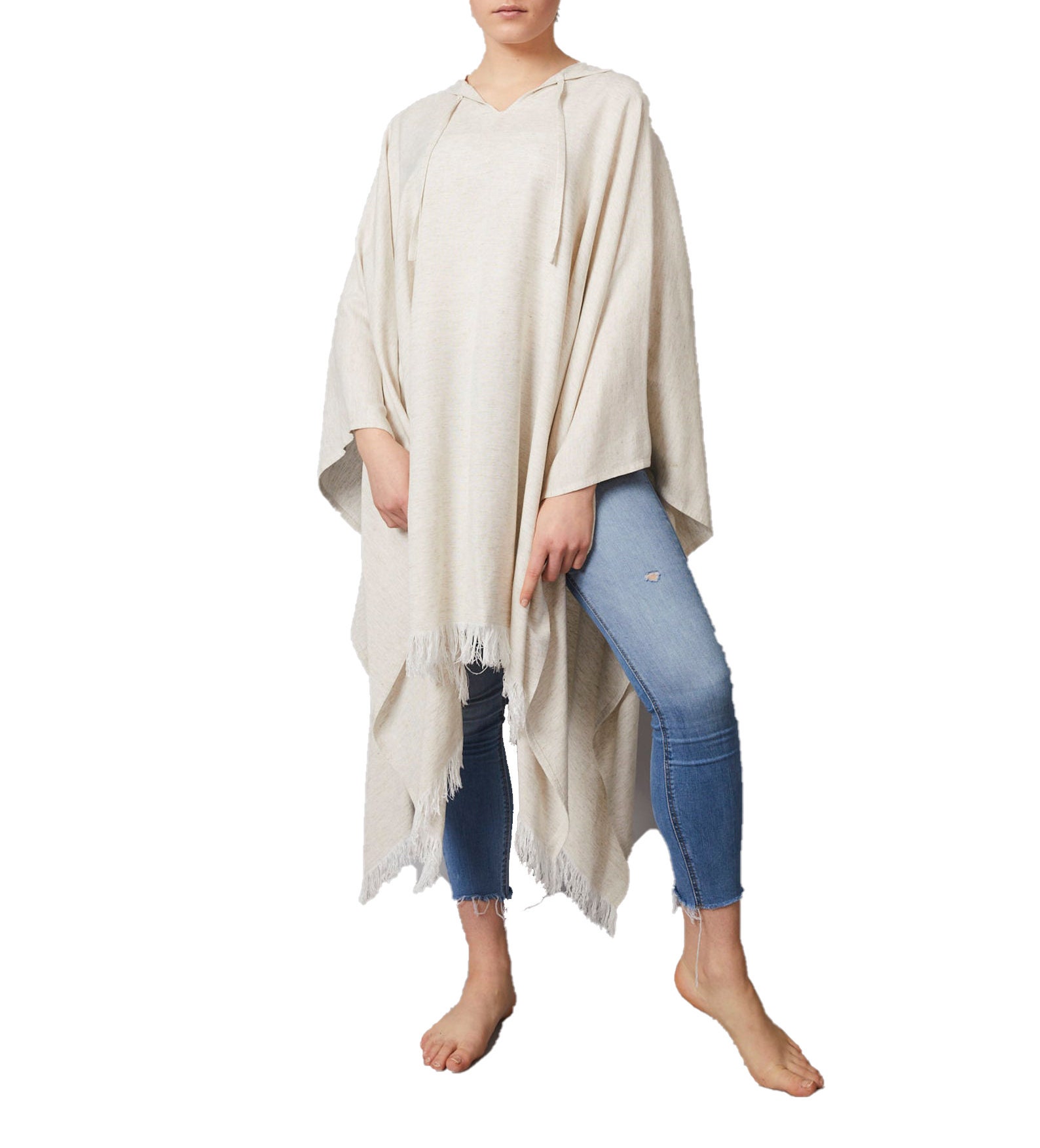 Plain Moroccan Kaftan Long Linen Poncho with hood Natural | Etsy