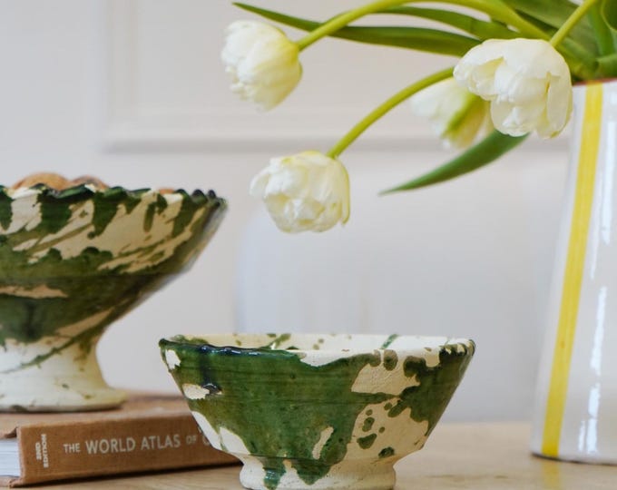 Set of 2 Handmade Ceramic Bowls in Natural Olive Green - Etsy