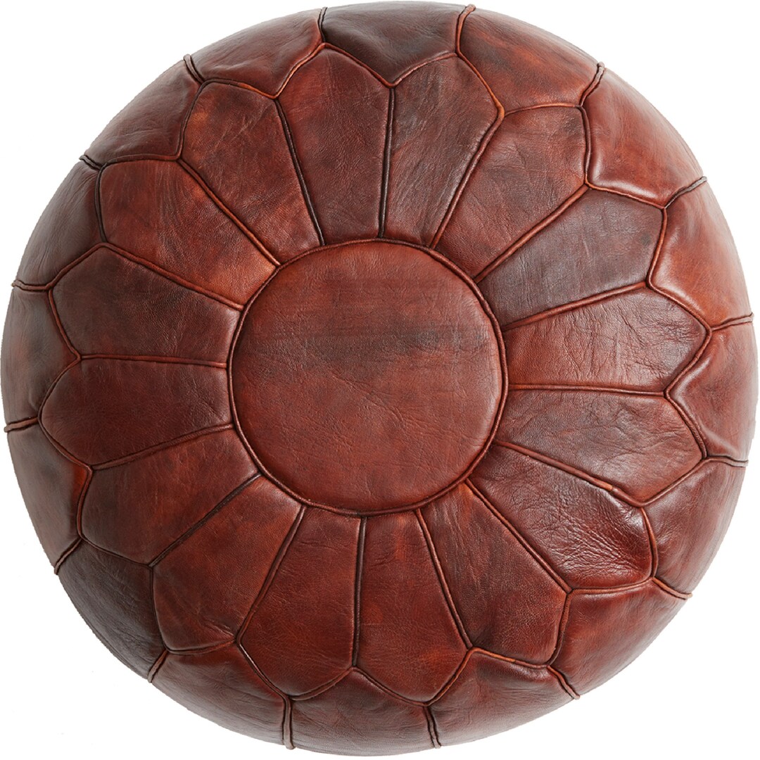 Deluxe Moroccan Poppy Seed Leather Pouffe, Handmade Artisan Ottoman ...