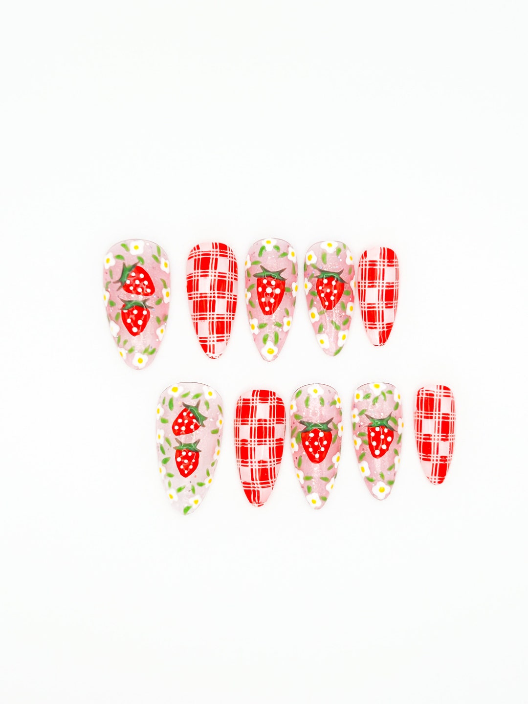 Adorable Summer Picnic Nails, Strawberry Blossoms, Spring Nails ...