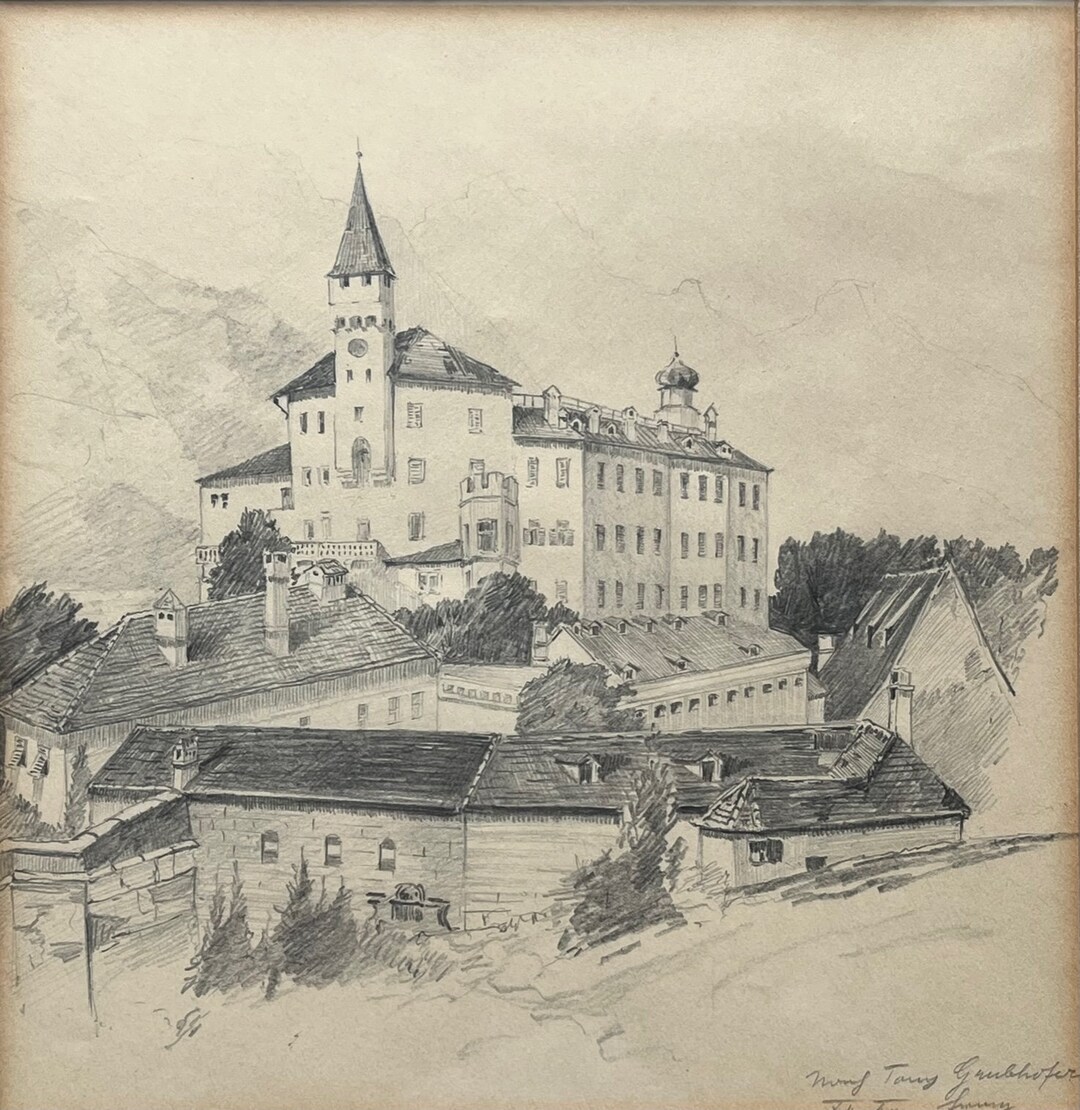 Original Pencil Drawing European Castle Germany or Austria by Tony ...