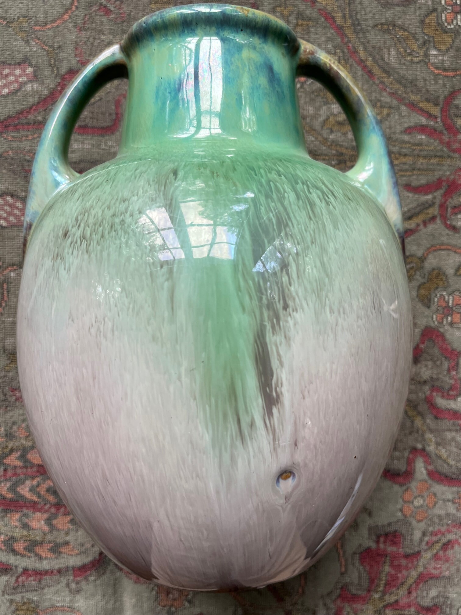 Fulper Shouldered and Two Handled Vase in a Rare, Exceptional Green ...