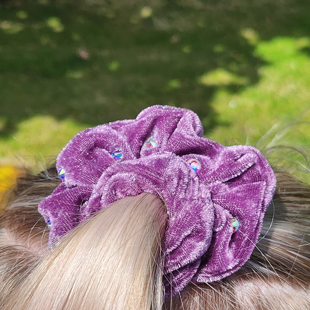 Sparkly Hand Embellished Purple Velvet Scrunchie With High Quality ...