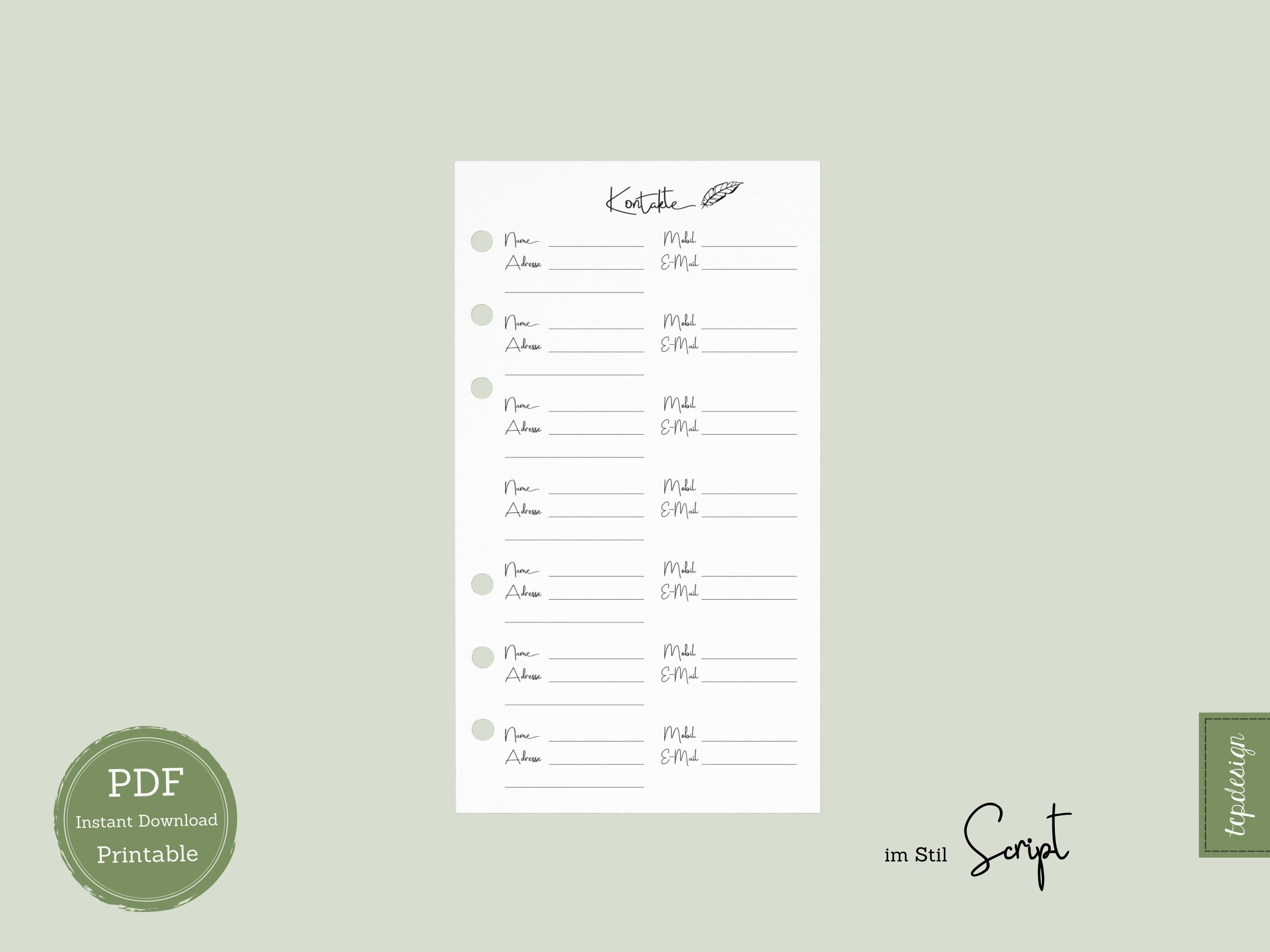 Personal: Address Inserts in the script Style for Your Contacts ...