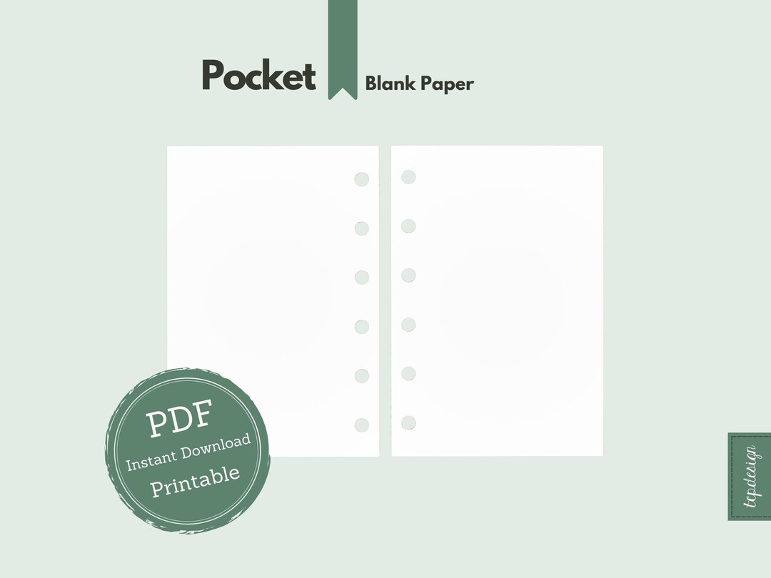 Pocket // Blank Calendar Inserts // Blank Paper // Empty Pocket Planner ...