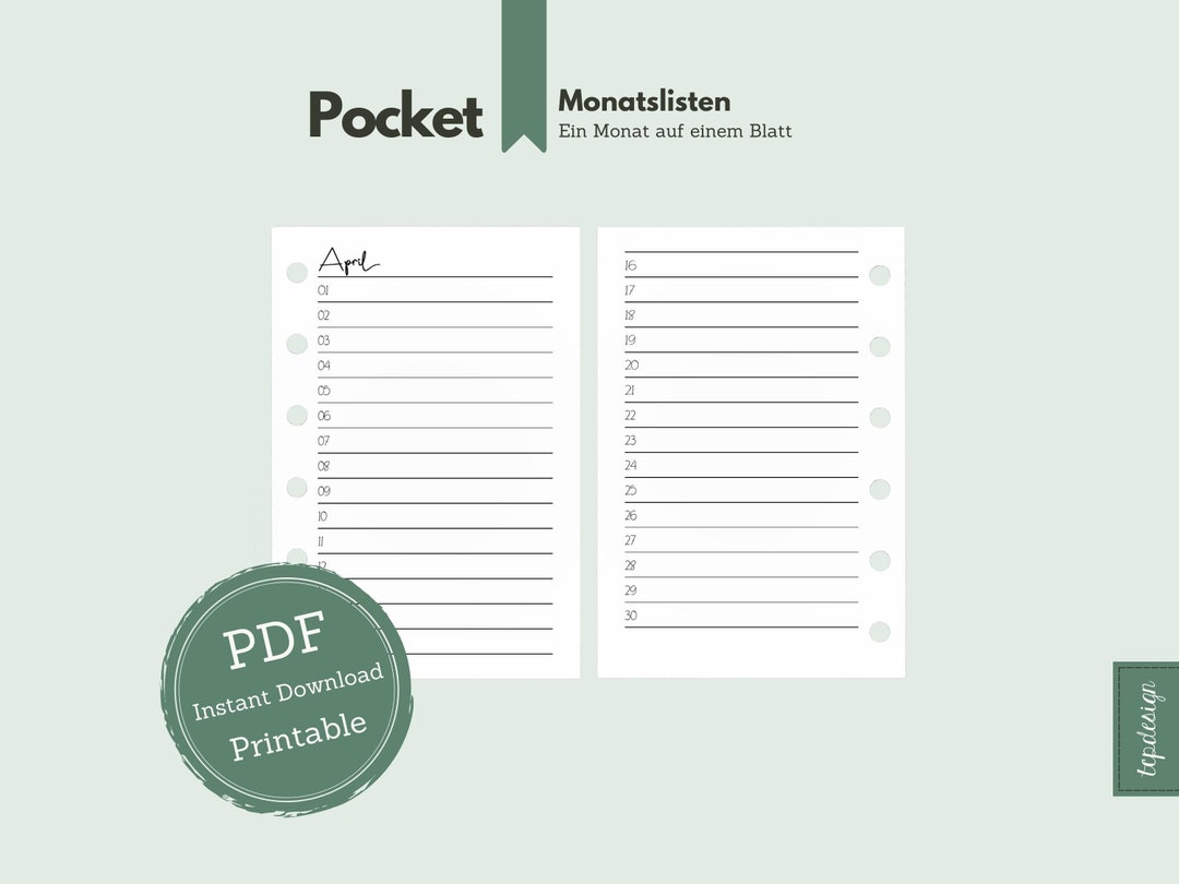 Pocket // Monthly Lists With Universal Calendar // Monthly Planning in ...