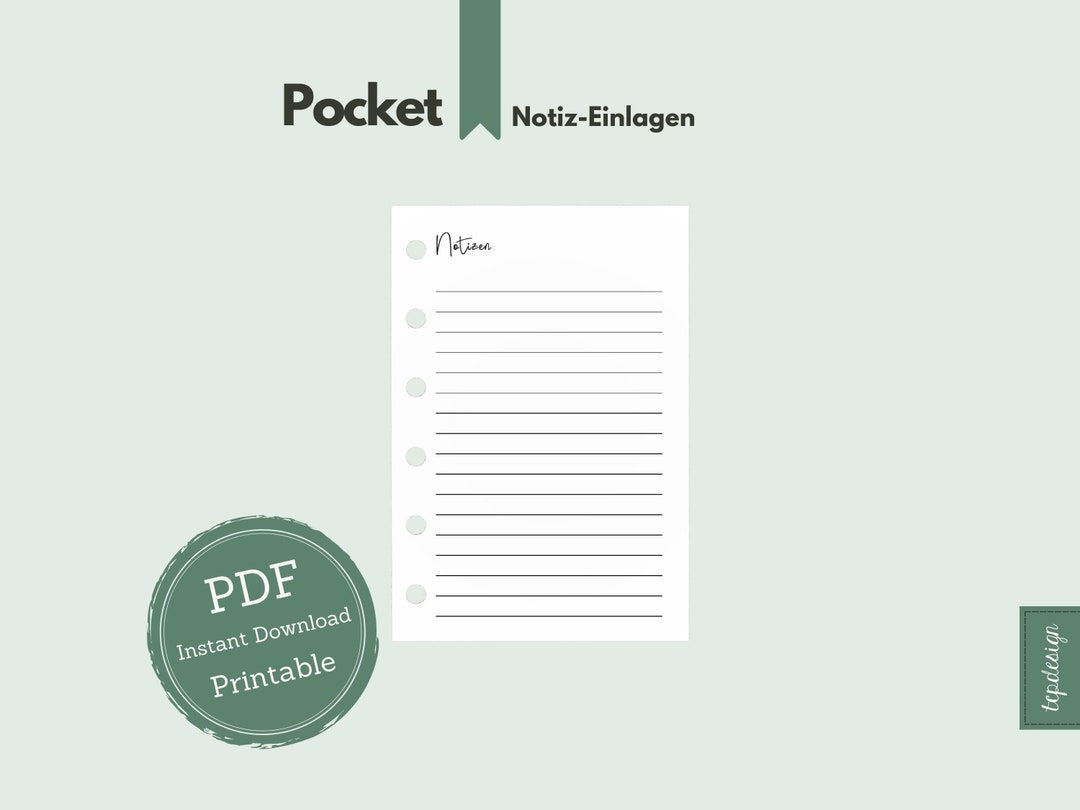 Pocket // Note Inserts in the script Style // Inserts for Notes for ...