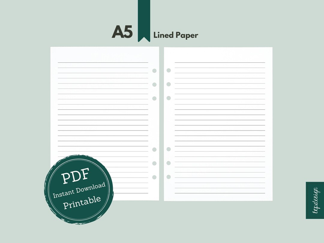 A5 // Lined Note Insert // Lined Paper // Lined A5 Calendar Inserts ...
