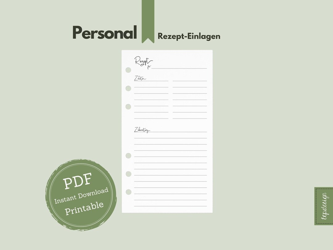 Personal: Recipe Inserts in the script Style / Inserts for Your Recipe ...