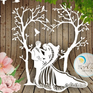 Wedding Couple Tree Design Svg Dxf Png Pdf Studio3 - Papercutting ...