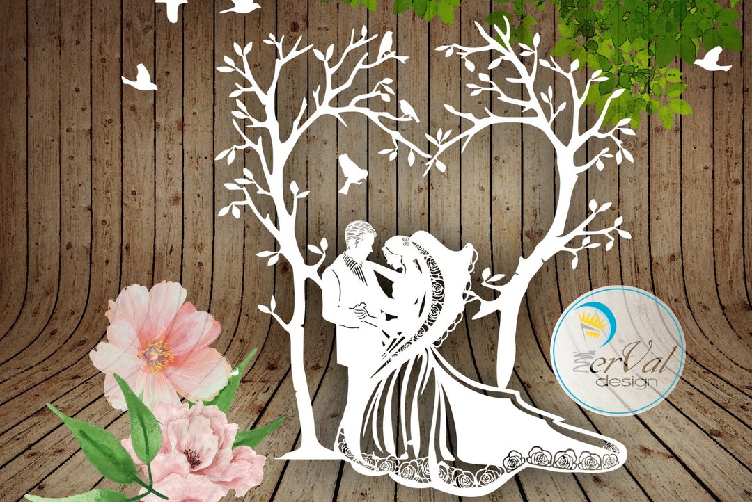 Wedding Couple Tree Design Svg Dxf Png Pdf Studio3 - Papercutting ...