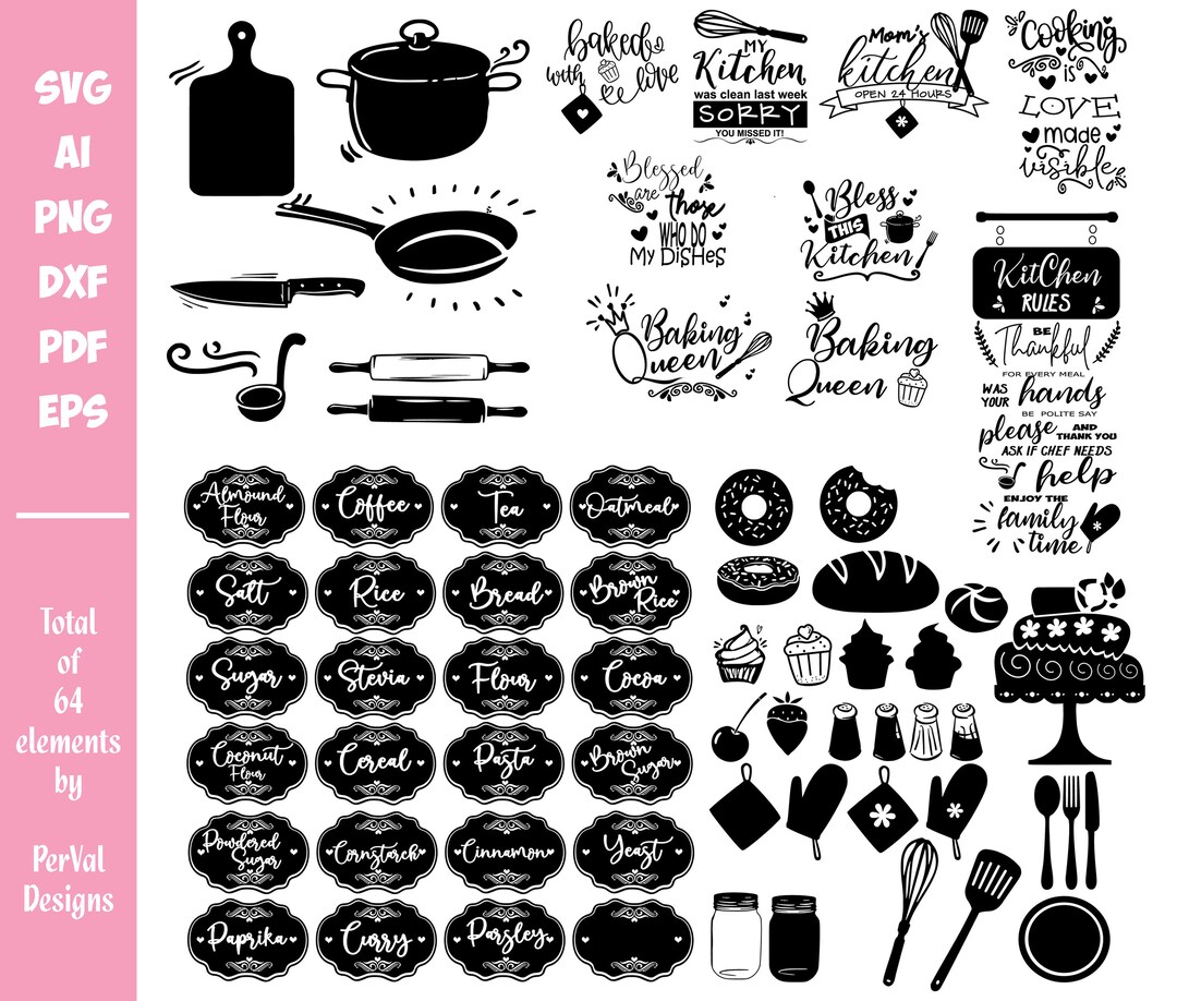 Kitchen SVG Cut File Bundle 68 Kitchen Elements - Etsy