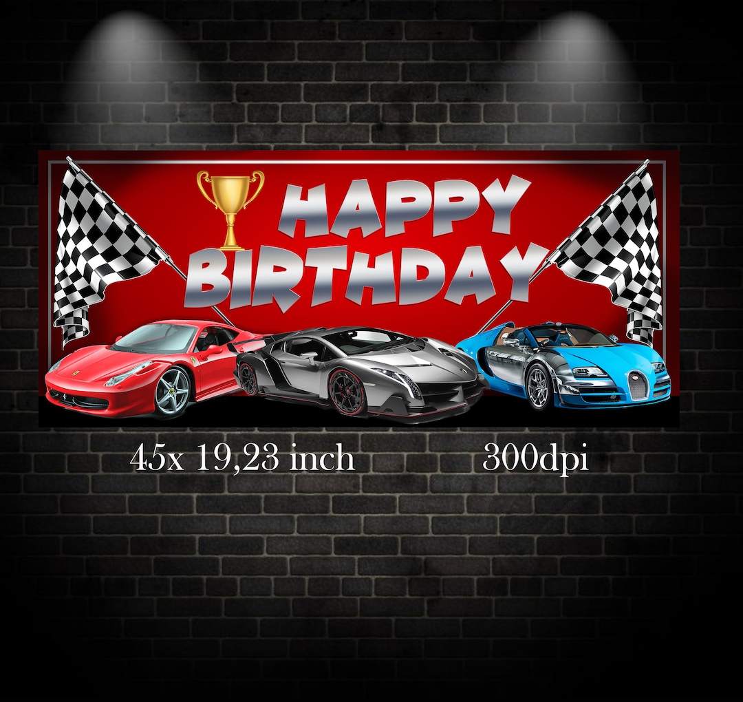 Race Car Banner, Race Car Happy Birthday Banner, Race Car Printables ...