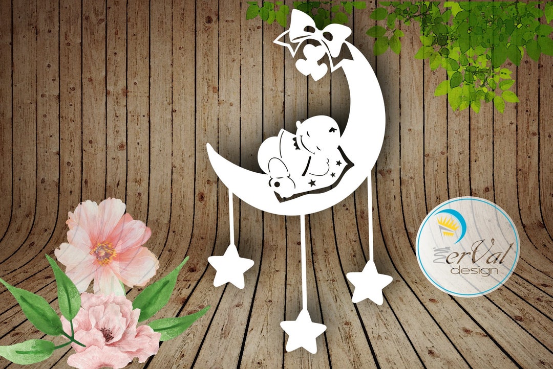 Baby Moon Stars SVG DXF PNG Pdf Design - Papercutting Vinyl Template ...