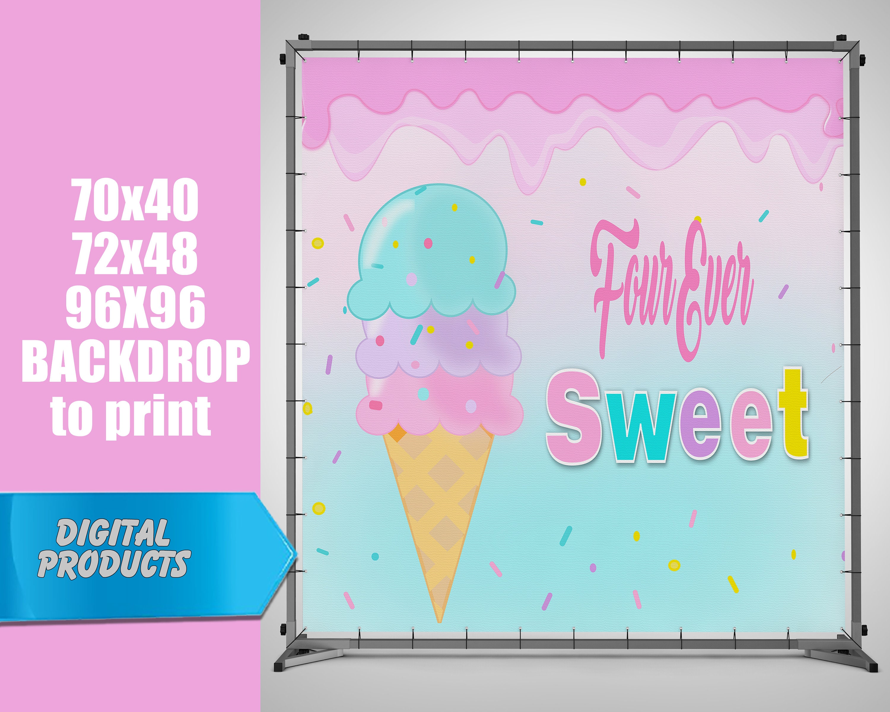 DIGITAL Ice Cream Backdrop Ice Cream Banner Candy Bar Backdrop Digital ...