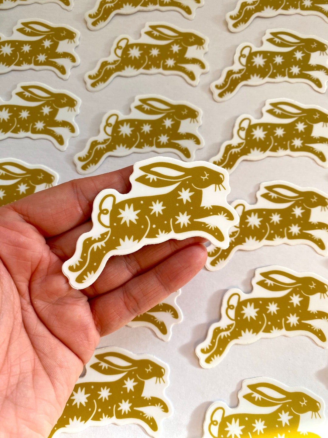 Starry Folk Rabbit Sticker, Vinyl Sticker, Rabbit Sticker, Folk Rabbit ...