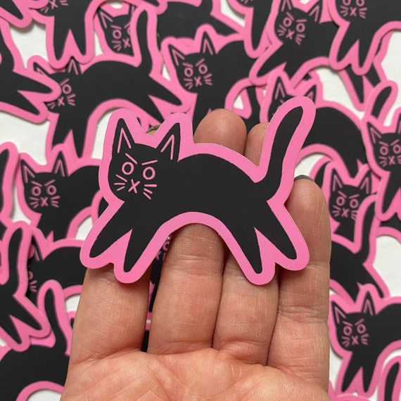 Angry Cat Sticker black cat sticker folk art sticker vinyl | Etsy