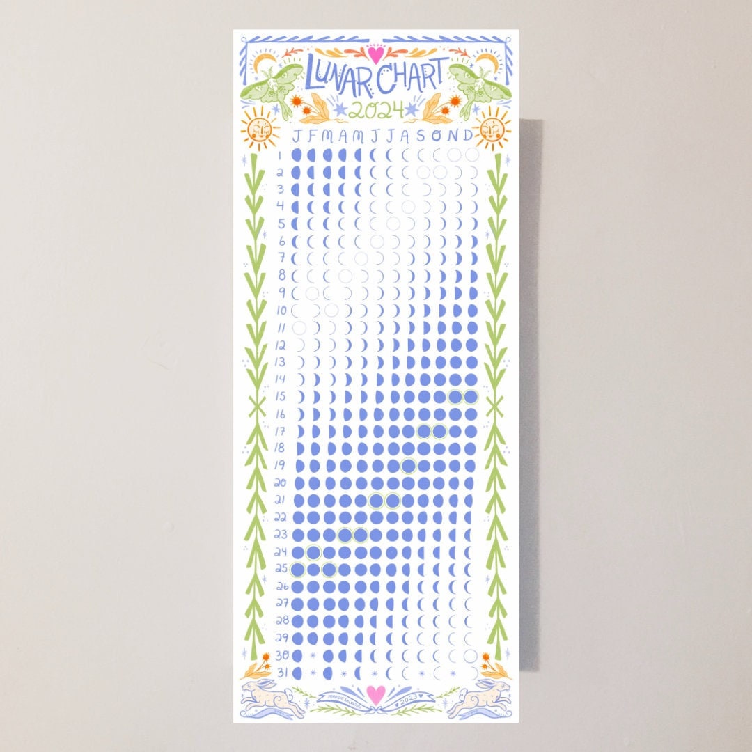 DIGITAL DOWNLOAD: 2024 Lunar Chart, Lunar Calendar, Moon Chart 2024 ...