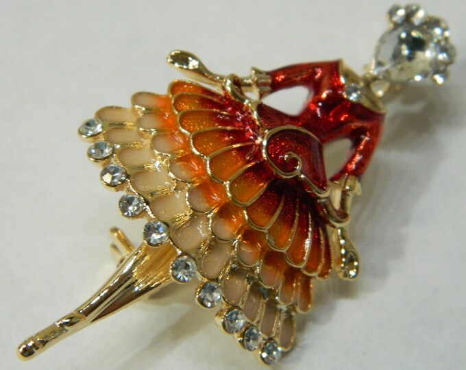 Big Red Ballerina Brooch Pin Silver Dotted Brushed Enamel - Etsy