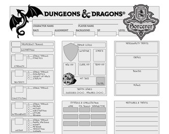 Character Sheet 5e Sorcerer - Etsy