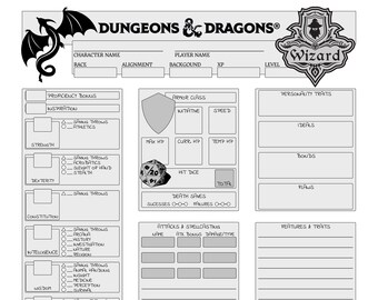 Wizard Class Sheet - Etsy
