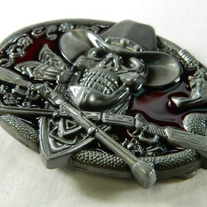Cowboy Skull Red Pewter Belt Buckle - Mens Specialty Cowboy Stylized ...