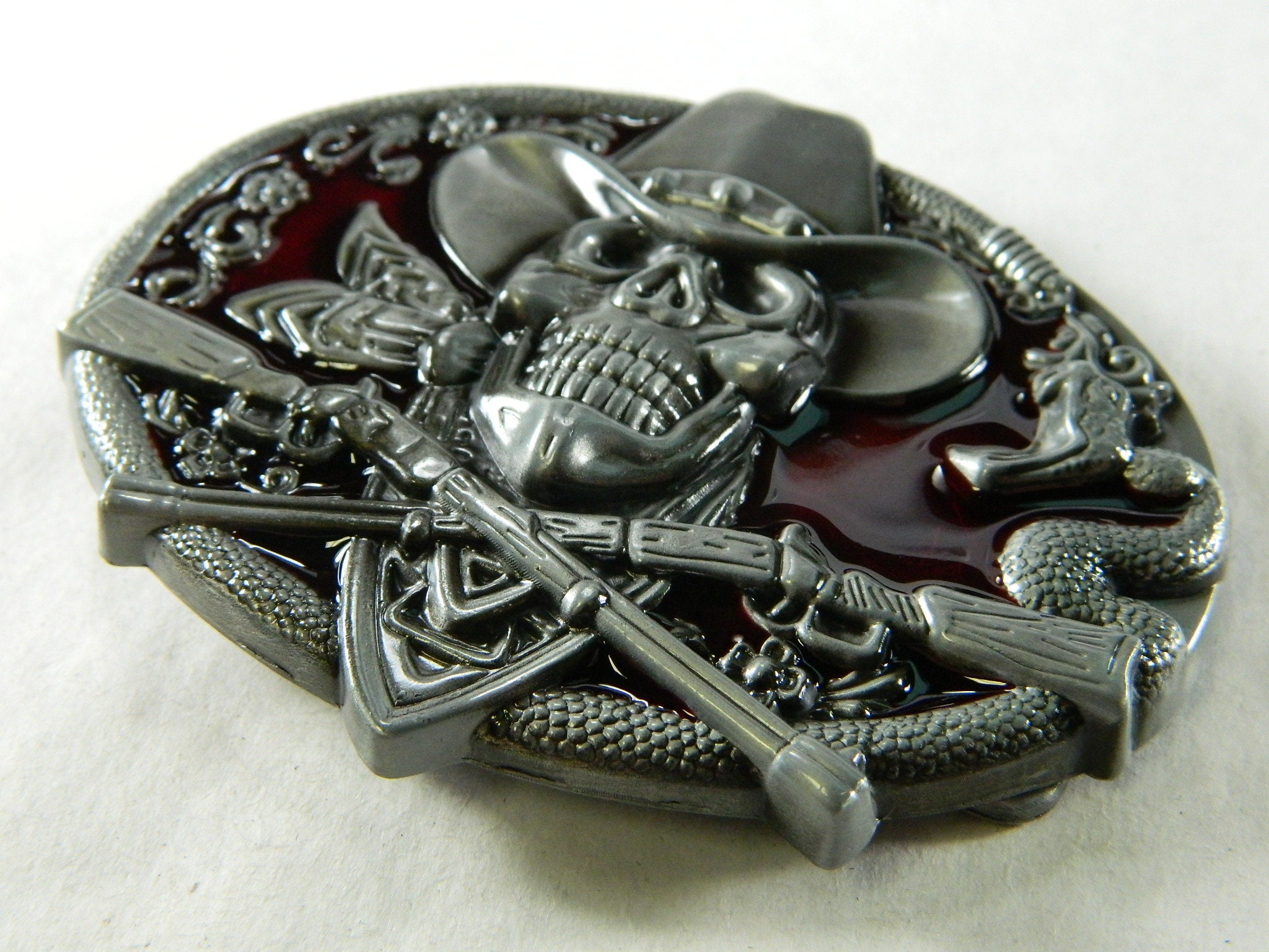 Cowboy Skull Red Pewter Belt Buckle Mens Specialty Cowboy - Etsy