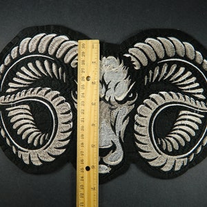 BIG Silver Ram Sheep Head Iron on Embroidered Patch - Large Adhesive ...