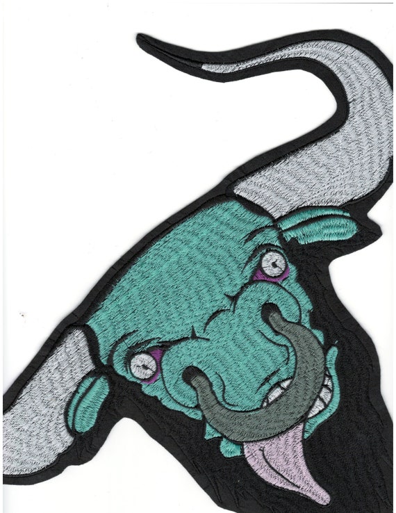 Large Cyan Bearded Bull Head W/ Nose Ring Iron-on Embroidered | Etsy
