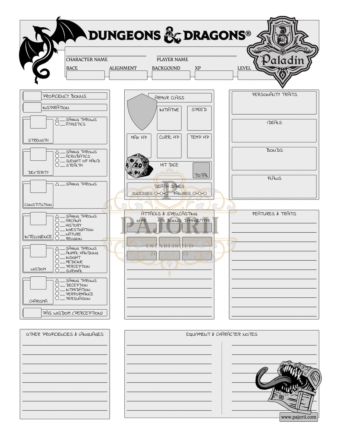 Dungeons & Dragons 5E Ranger Character Sheet 2 Sided Digital - Etsy