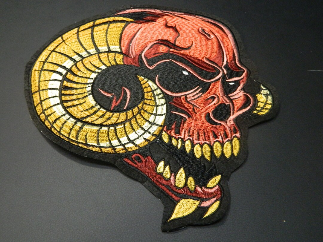 Large Red & Gold Screaming Demon Iron-on Embroidered Patch - Big Evil ...