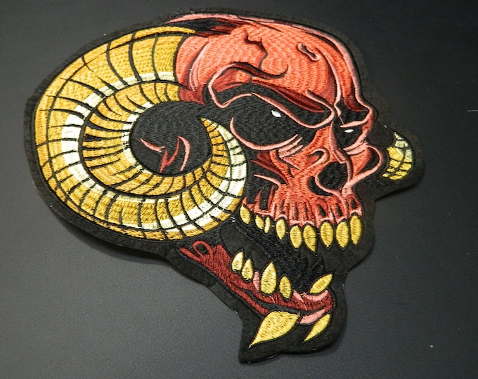 Large Red & Gold Screaming Demon Iron-on Embroidered Patch - Big Evil ...