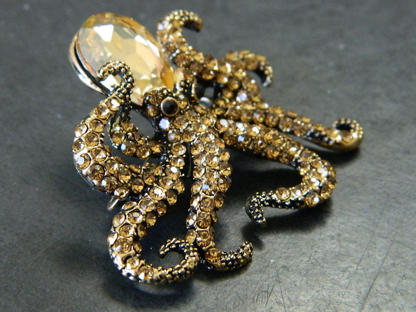 Incredible Octopus Brooch Pin Antique Golden Pewter & Gold | Etsy