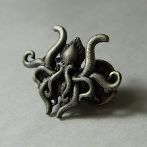 Small Dark Gray and Black Kraken / Cthulhu Octopus Squid Lapel Pin ...