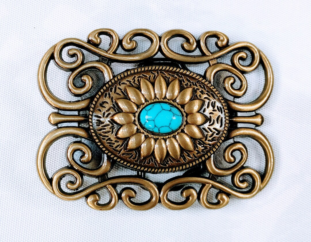 Western Belt Buckle - Bronze Metal Belt Buckle With Scrollwork and ...