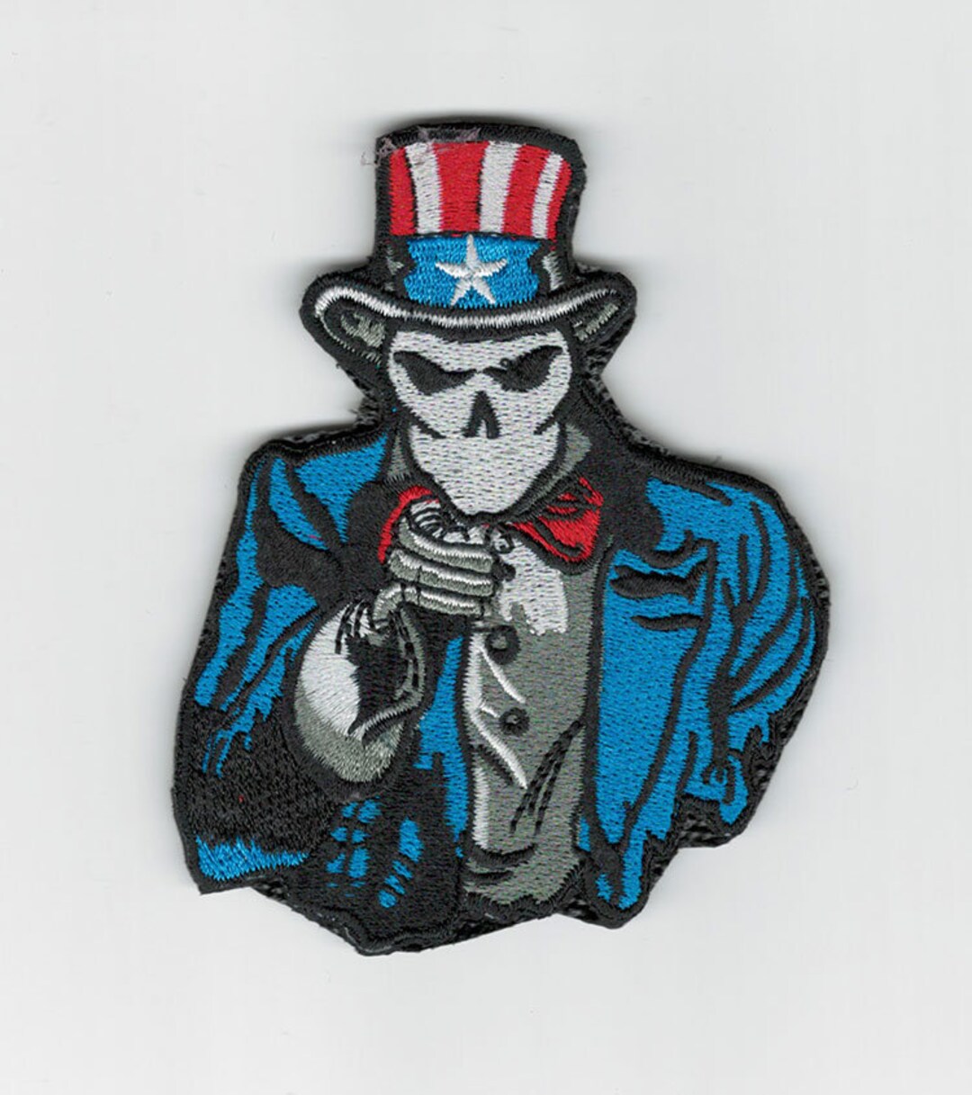 Skeletal Uncle Sam Red, White & Blue Tactical Embroidery Clothing Patch ...