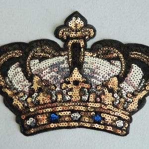 Huge Silver & Gold Shiny Sequin Crown Embroidery Patch - Royalty Motif ...