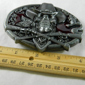Cowboy Skull Red Pewter Belt Buckle - Mens Specialty Cowboy Stylized ...