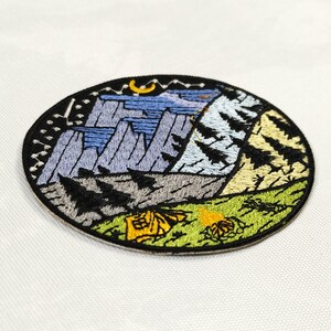 Round Mountain Side Landscape Embroidery Patch - Nature Embroidered ...