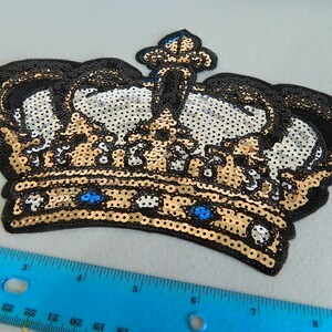 Huge Silver & Gold Shiny Sequin Crown Embroidery Patch - Royalty Motif ...