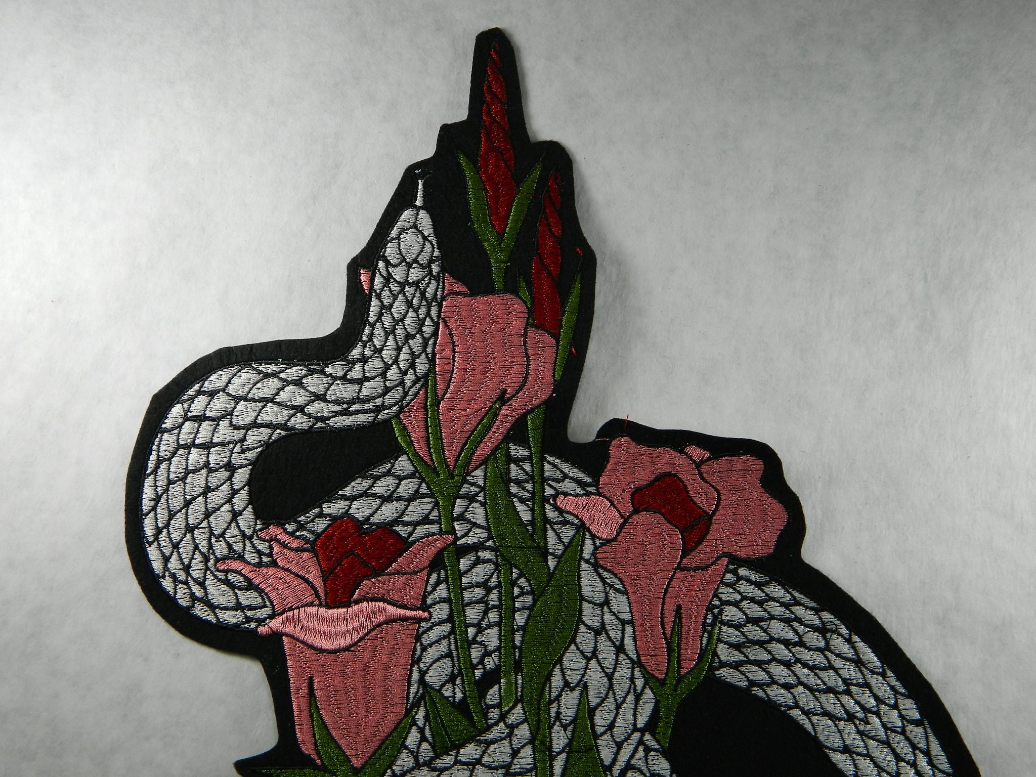 MASSIVE White Snake W/ Flowers Iron-on Embroidered Patch Big - Etsy