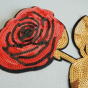 Huge Red & Gold Shiny Sequin Rose Embroidery Patch - Romantic Floral ...