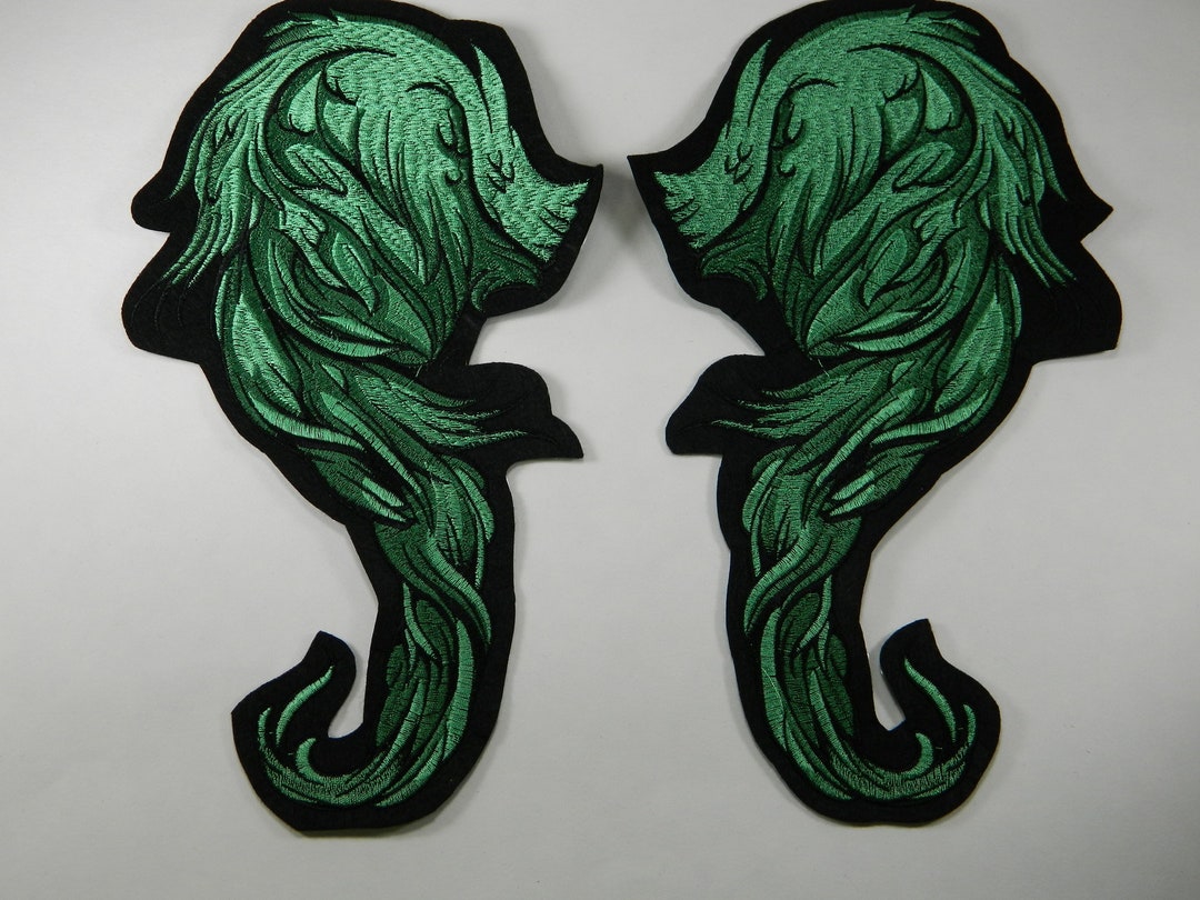 Huge Set Green Scrolling Angel Wings Embroidery Patch - Spiritual ...