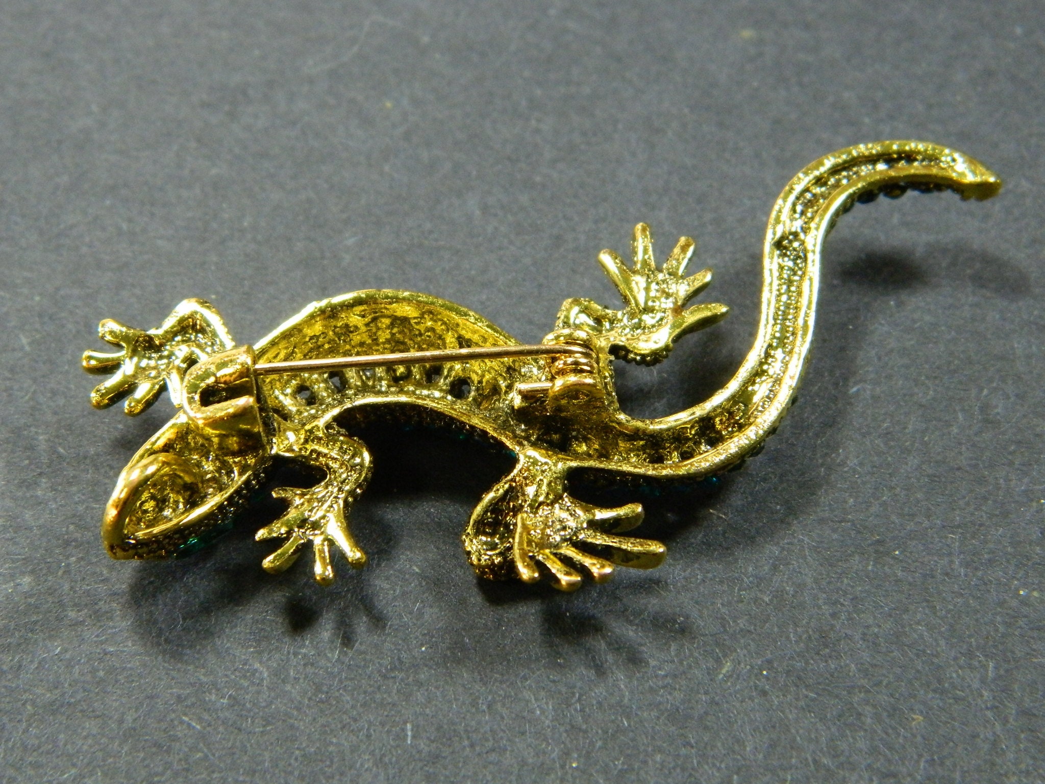 Gold Pewter Lizard With Green Eyes & Blue and Pink Rhinestones - Etsy