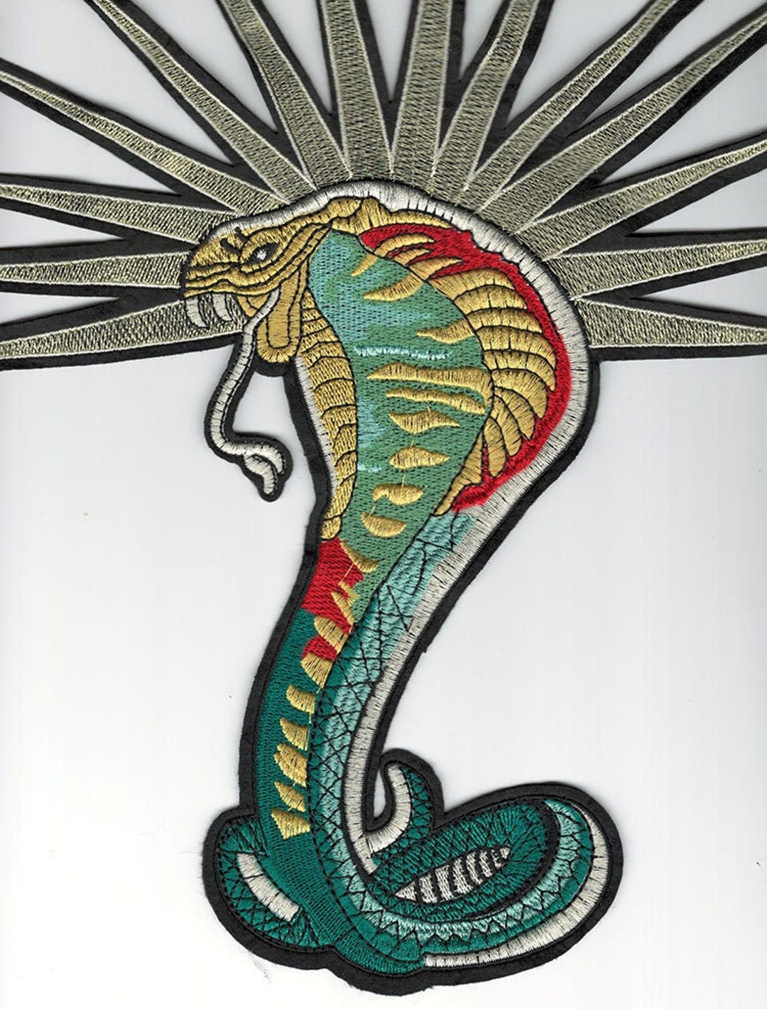 Large Golden Cobra Head Sew-on Embroidered Patch - Big Cobra Embroidery ...