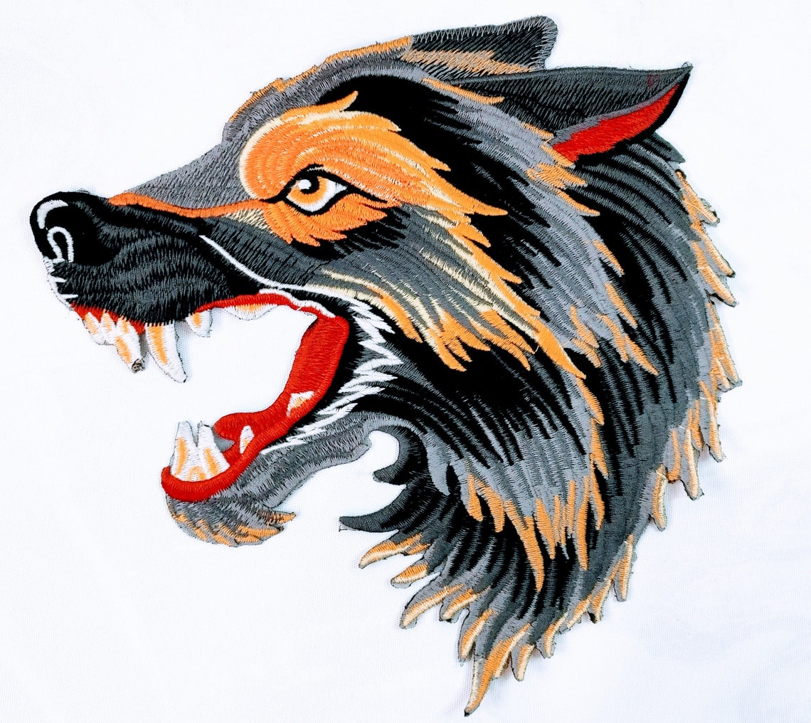 Large Gray Wolf Head Sew-on Embroidered Wolf Patch Big Wolf - Etsy