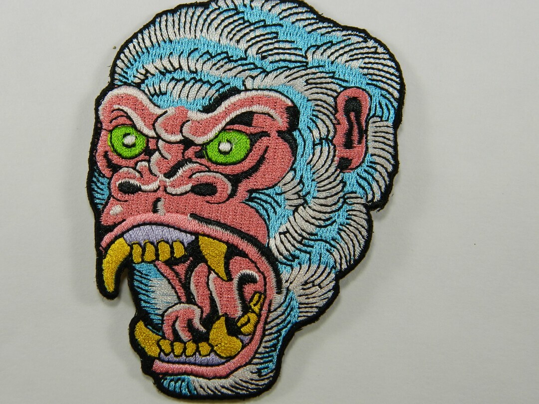 Pastel Angry Ape Iron On/ Sew on Embroidery Patch Spirit Animal Baboon ...